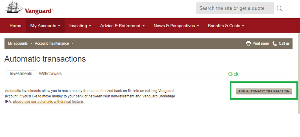 Set Up - Vanguard Automatic Investment