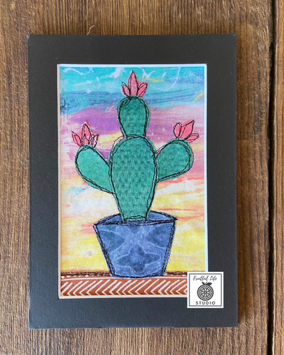 Cactus Textile Collage #2, Matted and Ready to Frame, Original Painted ...