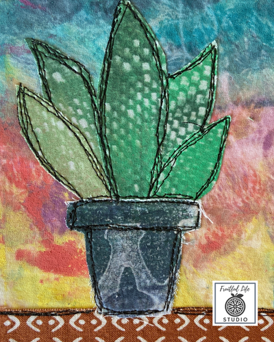 Succulent Textile Collage, Matted and Ready to Frame, Original Painted ...