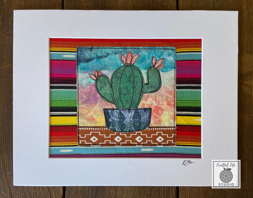 Cactus Textile Collage 14" x 11", Matted and Ready to Frame, Original ...