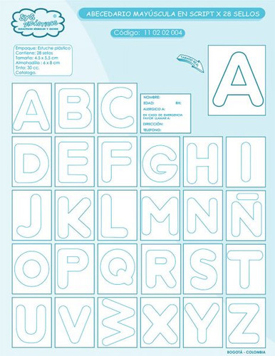 ABECEDARIO MAYÚSCULA SCRIPT X 28 SELLOS | sys didacticos