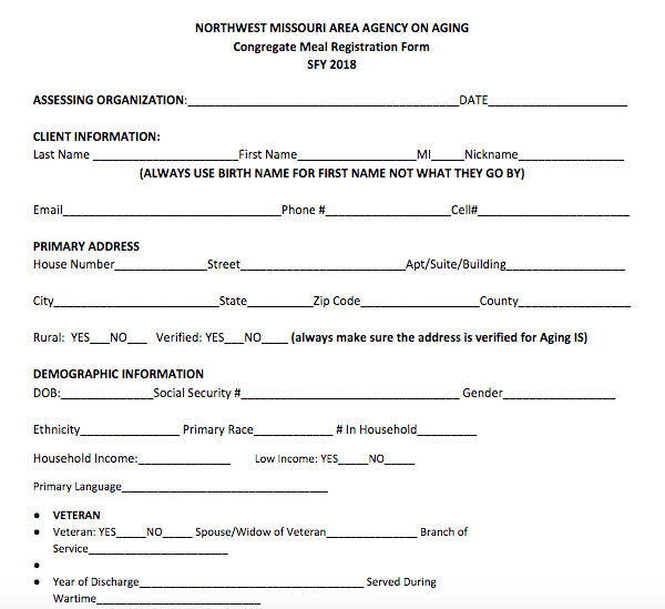 Grand River Multi-Purpose Center | Chillicothe | Meal Registraion Form