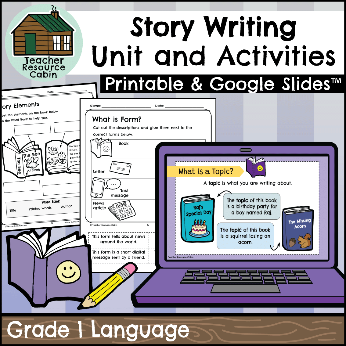 Grade 1 Story Writing Unit Printable Google Slides 