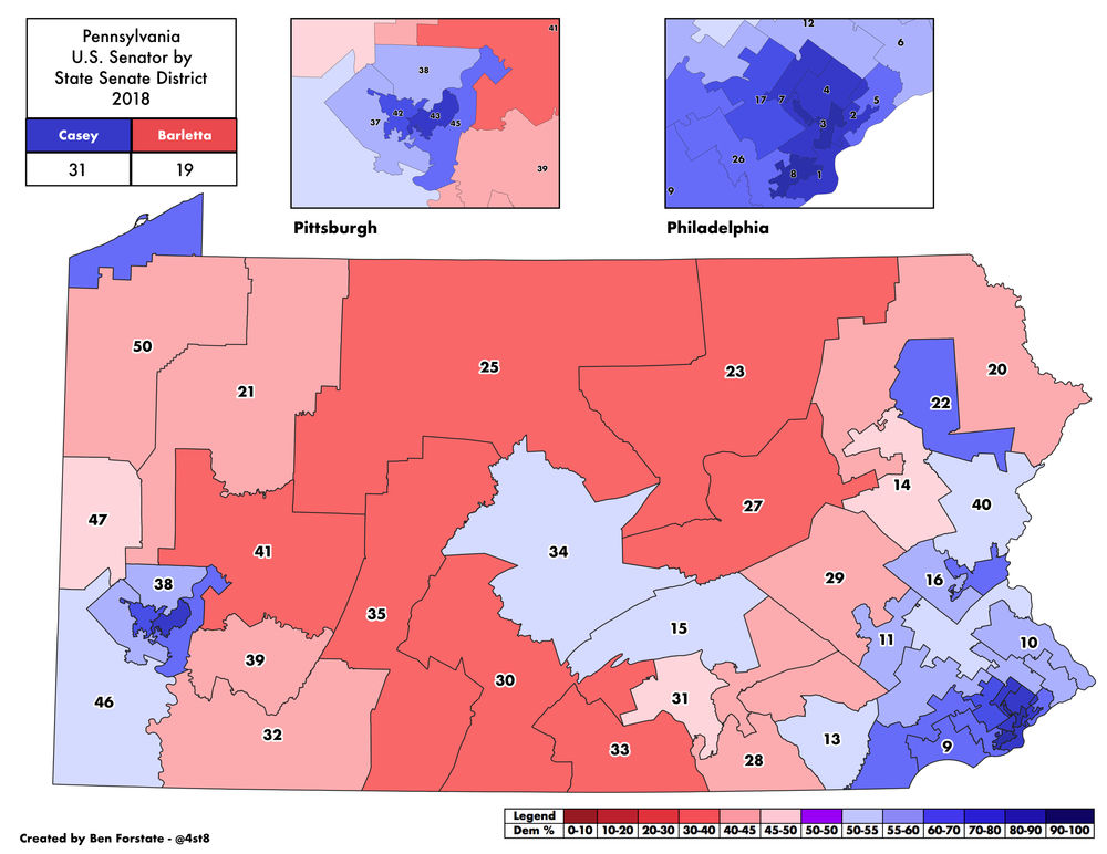 2018 PA US Senator by State House and State Senate District
