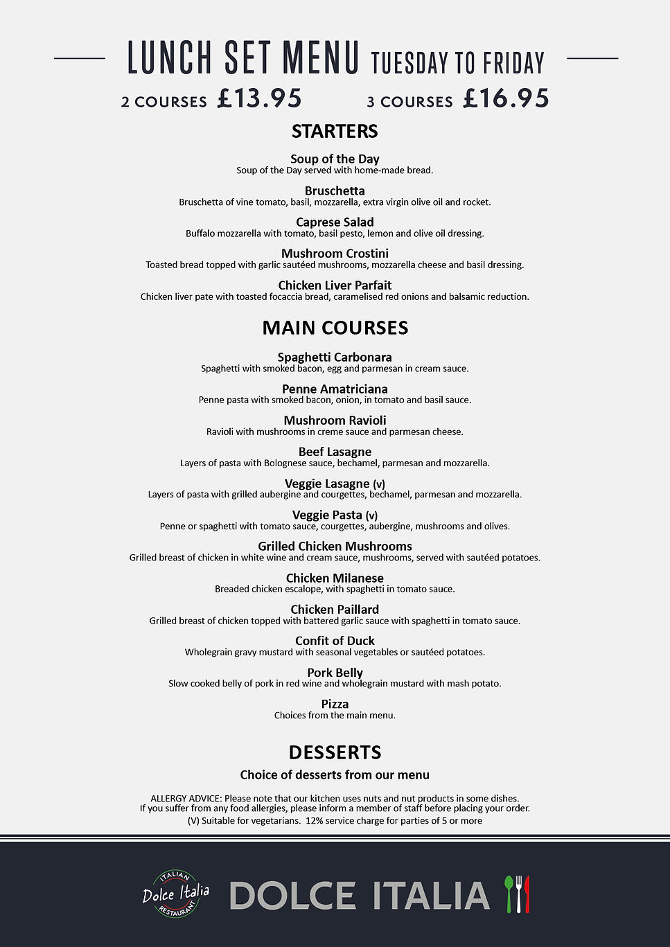 LUNCH SET MENU | Dolce Italia