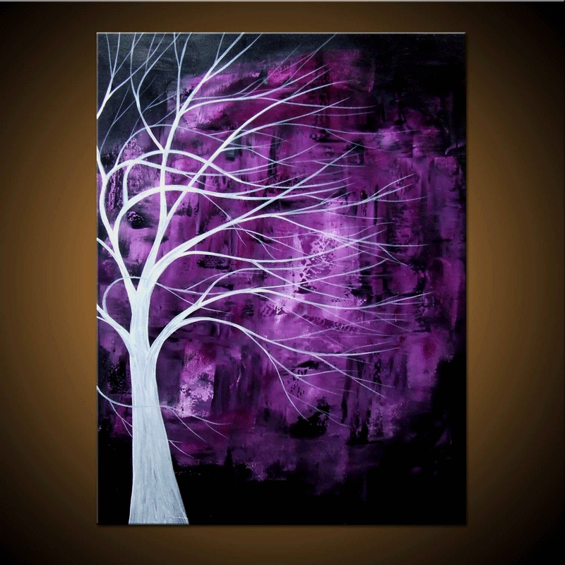 Aurora Purple and White Tree Painting | Kelly Anne Designs Art Store