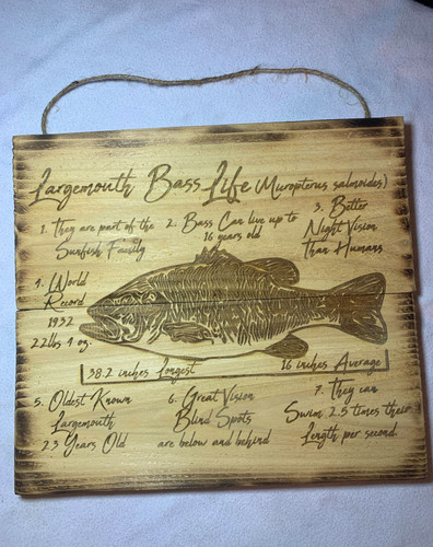 Bass Life Largemouth Bass 12x11 inch Cedar Rustic Plaque | Lake Master Pros