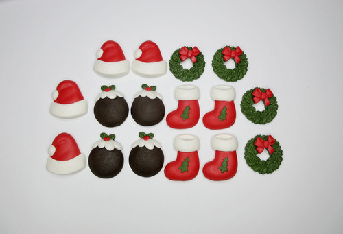 Fondant Christmas Decorations – Edible Stockings, Santa Hats, Puddings ...