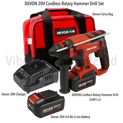 Devon 20V 4.0 Ah Cordless Rotary Hammer Drill | Viborg Trading