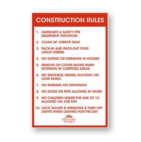 Construction Rules Site Sign | Connie’s Signs