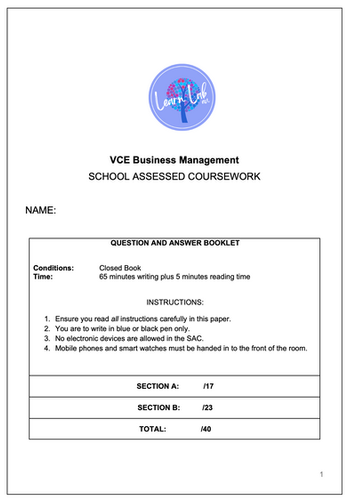 VCE Business Management Unit 3 AOS 1 SAC 2025 | Learn Lab Au
