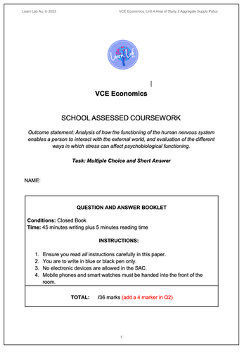 VCE Eco Unit 3/4 Trial Exam 2025 | Learn Lab Au