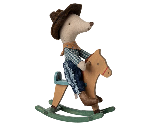Maileg Cowboy Mouse on Rocking Horse, Little Brother | Mellow