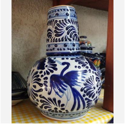 Botijón Mediano y Vaso para agua. | Puebla en Talavera
