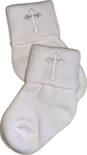 Embroidered Cross Sock White | differentstrokes.com