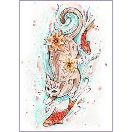 Koi Cat art print Cat with Koi fish cat lover gift | Shop