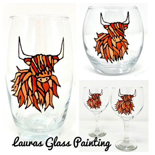 Highland Cow Glasses | Lauras Glass Painting