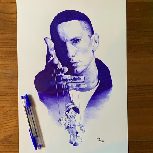 Eminem Biro Print A3 | Darren Lees Farrell