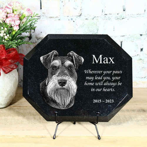 Custom Beveled Granite Octagon Pet Plaque | Bolt Laserworks