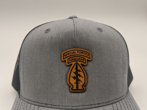 Special Forces Arrowhead patch - Grey on Black 5 panel hat | Baldur Laser