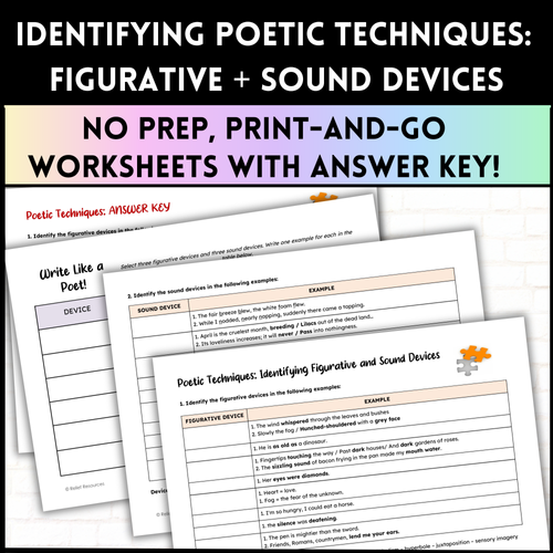 Identifying Poetic Techniques | Worksheets | Figurative & Sound Devices ...
