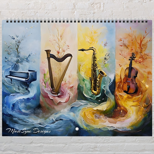 Music Gift – 12 Month Calendar - Instruments in painting Styles