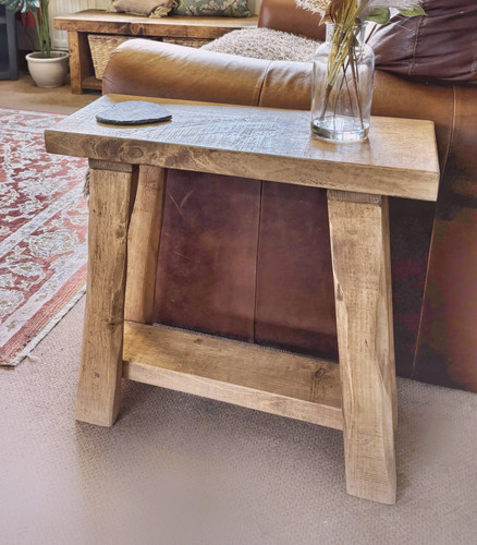 Rustic wooden sofa end table, slim side table | Love Rustic Interior