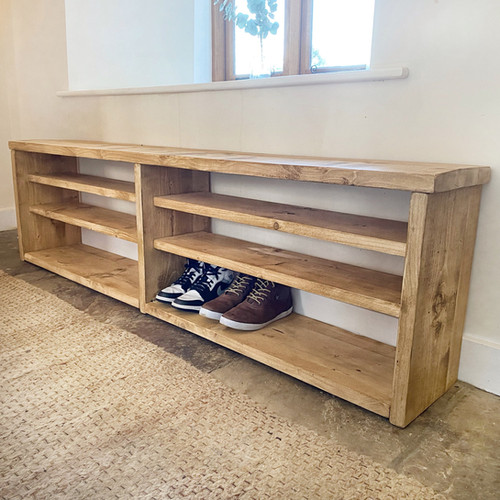 Extra long & Deep shoe bench, solid wooden shoe rack | Love Rustic Interior