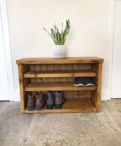 Solid Wooden Shoe Rack with wooden back | Love Rustic Interiors