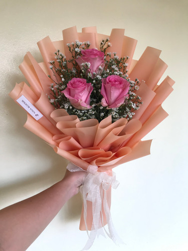 Three Pink Imported Roses Bouquet | Naga Blooms