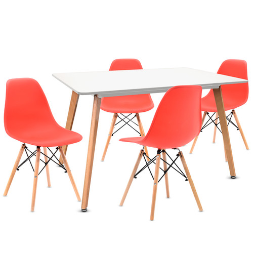 Comedor Moderno Eames Mesa + 4 Sillas Rojas | Kevell Mobel