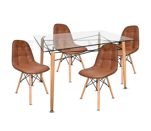 Comedor Eames 4 Sillas Eames Botones Camel Y Mesa Rectangular de Vidrio | Kevell Mobel