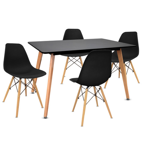 Comedor Moderno Eames Mesa Negra + 4 Sillas Negras | Kevell Mobel