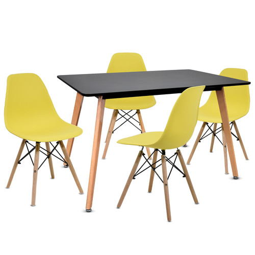 Comedor Moderno Eames Mesa Negra + 4 Sillas Amarillas | Kevell Mobel