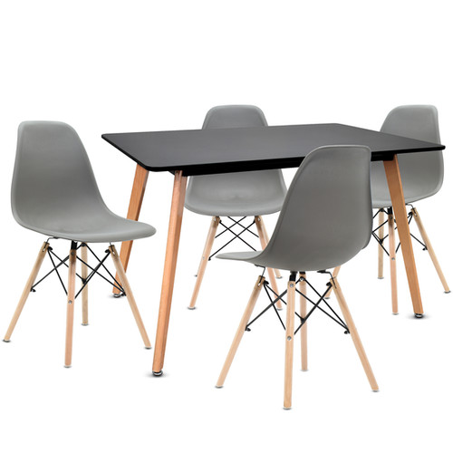 Comedor Moderno Eames Mesa Negra + 4 Sillas Grises | Kevell Mobel