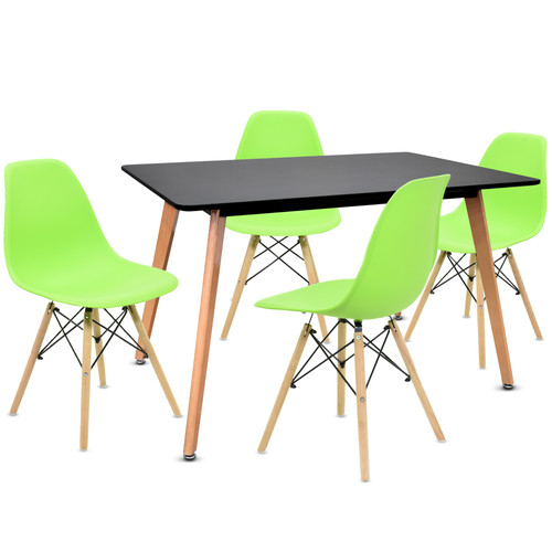 Comedor Moderno Eames Mesa Negra + 4 Sillas Verdes Limon | Kevell Mobel