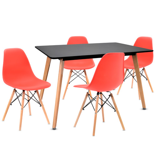 Comedor Moderno Eames Mesa Negra + 4 Sillas Rojas | Kevell Mobel