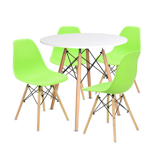 Comedor Moderno Eames Mesa Redonda Malamina + 4 Sillas Verdes Limon ...