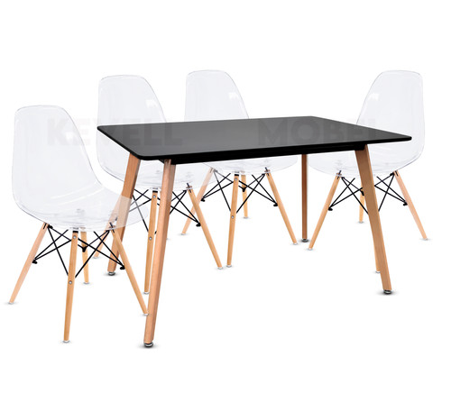 Comedor Mesa Negra Rectangular Y 4 Sillas Eames Transparente | Kevell Mobel