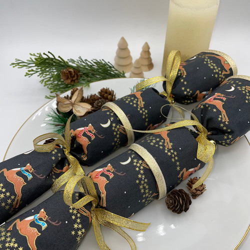 Reindeer Gold Metallic Fabric Crackers Set of 2 Reusable, Pullable ...
