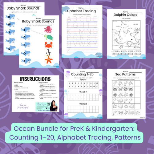 Ocean Bundle for PreK & Kindergarten: Counting 1–20, Alphabet Tracing ...