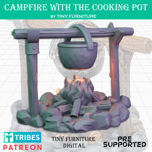 Campfire with the cooking pot - STL FILES | Tiny Furniture
