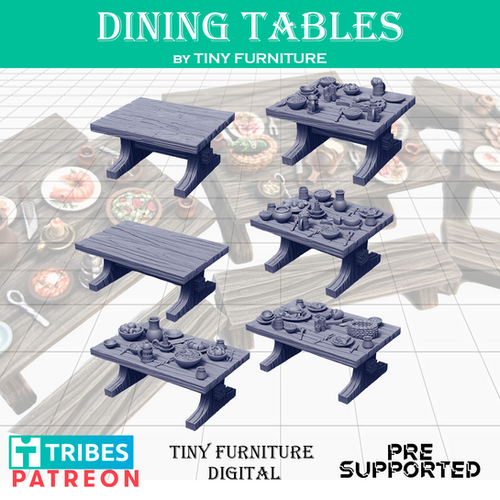 Medieval Dining Tables STL - Miniature Tabletop Roleplaying Terrain Props