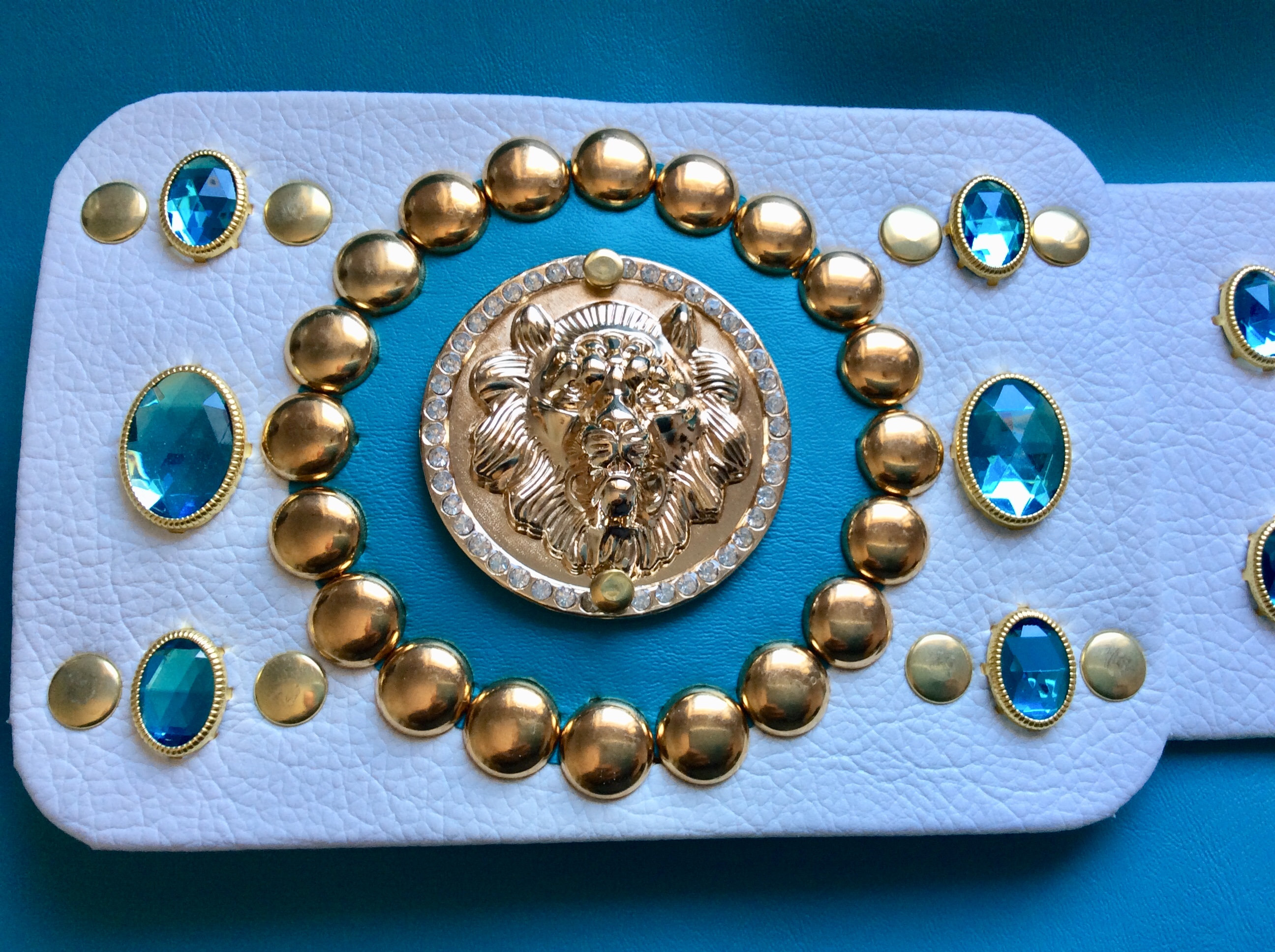 Elvis Style Turquoise Lion Head Nail Belt | elvisbelts