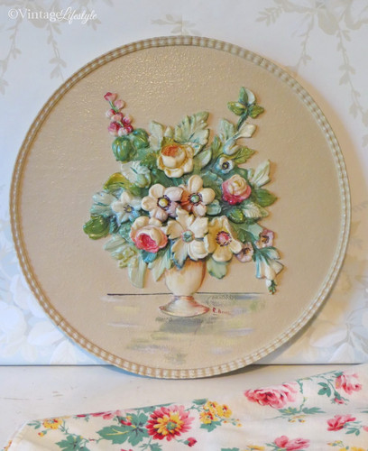 Floral Bouquet Barbola Plaque | vintage-interiors