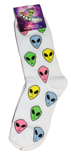 Multi-colored Alien Head Socks | roswellufomuseum