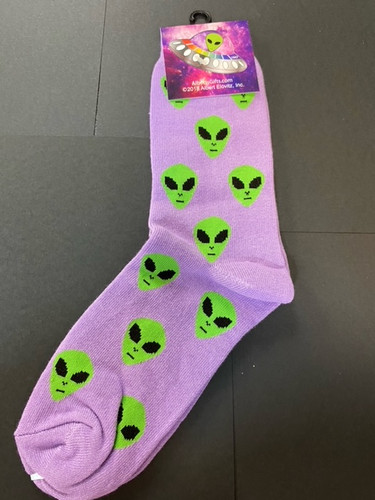 Purple Green Head Alien Socks | roswellufomuseum
