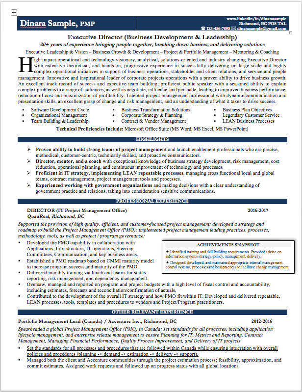 Samples | ExecutiveResume.ca