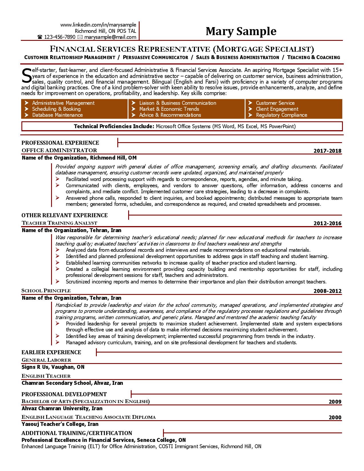 Samples | ExecutiveResume.ca