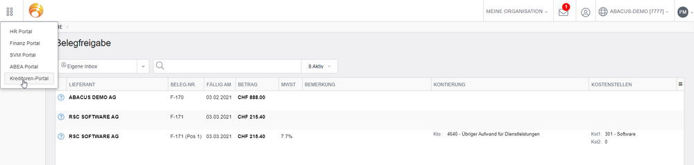 DIGITALE KREDI-BELEGFREIGABE MIT MYABACUS